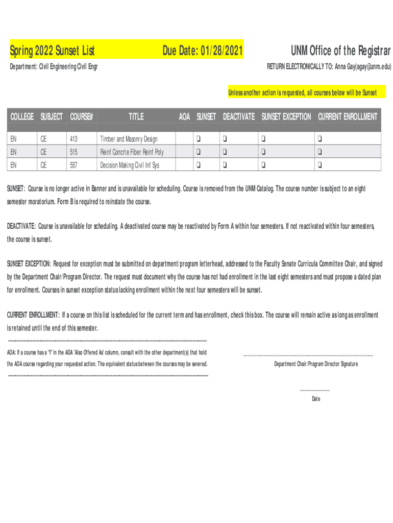 Fillable Online registrar unm Department: Civil Engineering Civil Engr Fax Email Print - pdfFiller