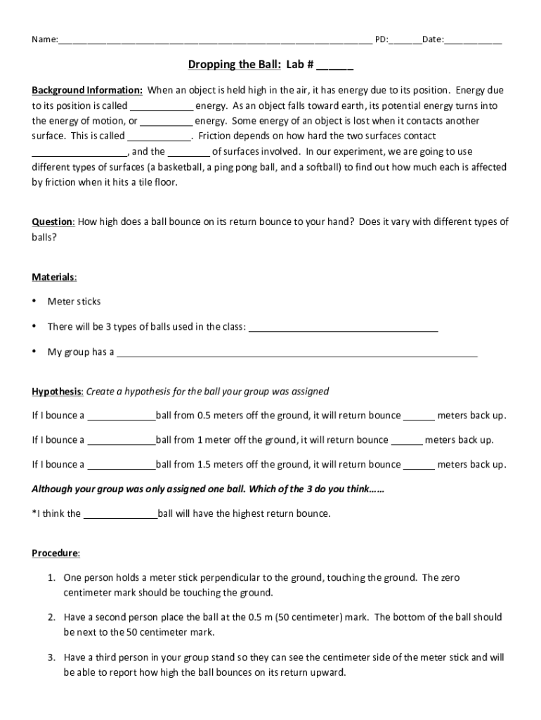 Fillable Online Bouncing Ball Lab Worksheet Problems.pdf - Name: Period ...