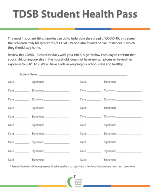 Fillable Online TDSB Student health Pass Jan10 Fax Email Print - pdfFiller