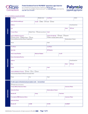 Fillable Online Fillable Online Patient Enrollment Form for PALYNZIQ ...