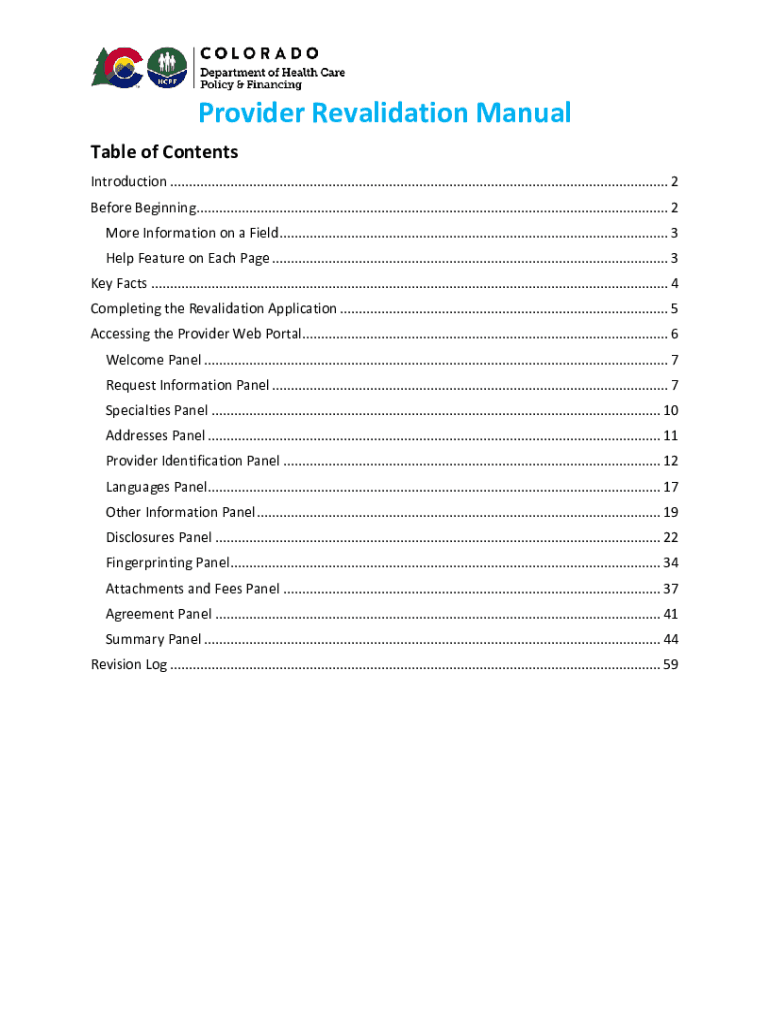 Fillable Online Provider Revalidation ManualHCPF - Colorado.gov Fax Email Print - pdfFiller