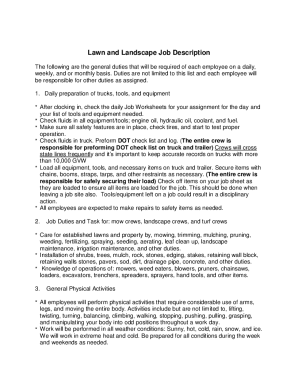 Fillable Online Lawn Care Job DescriptionGuide + Free Template Fax ...
