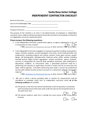 Fillable Online purchasing santarosa Independent Contractor Checklist ...