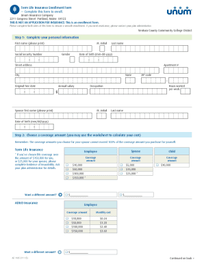 Fillable Online Unum Life Insurance Company of America 2211 Congress ...