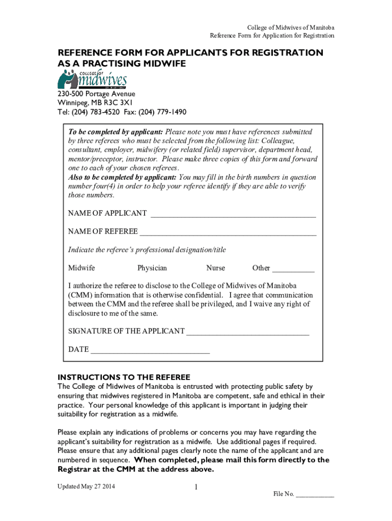 Fillable Online REFERENCE FORM FOR APPLICANTS FOR ... Fax Email Print ...
