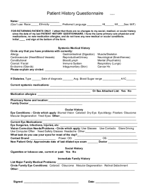 Fillable Online Patient History Questionnaire Revision B Fax Email ...