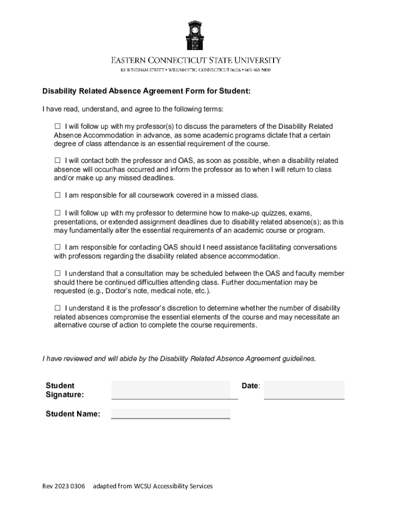 Fillable Online Disability Related Absence Overview & Agreement Form ...