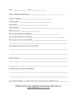 Fillable Online new resident initial info Fax Email Print - pdfFiller