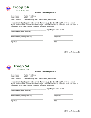 Fillable Online Informed Consent Agreement Event Name Fax Email Print ...
