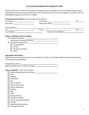 Fillable Online Title IX / Nondiscrimination Complaint Form Fax Email Print - pdfFiller