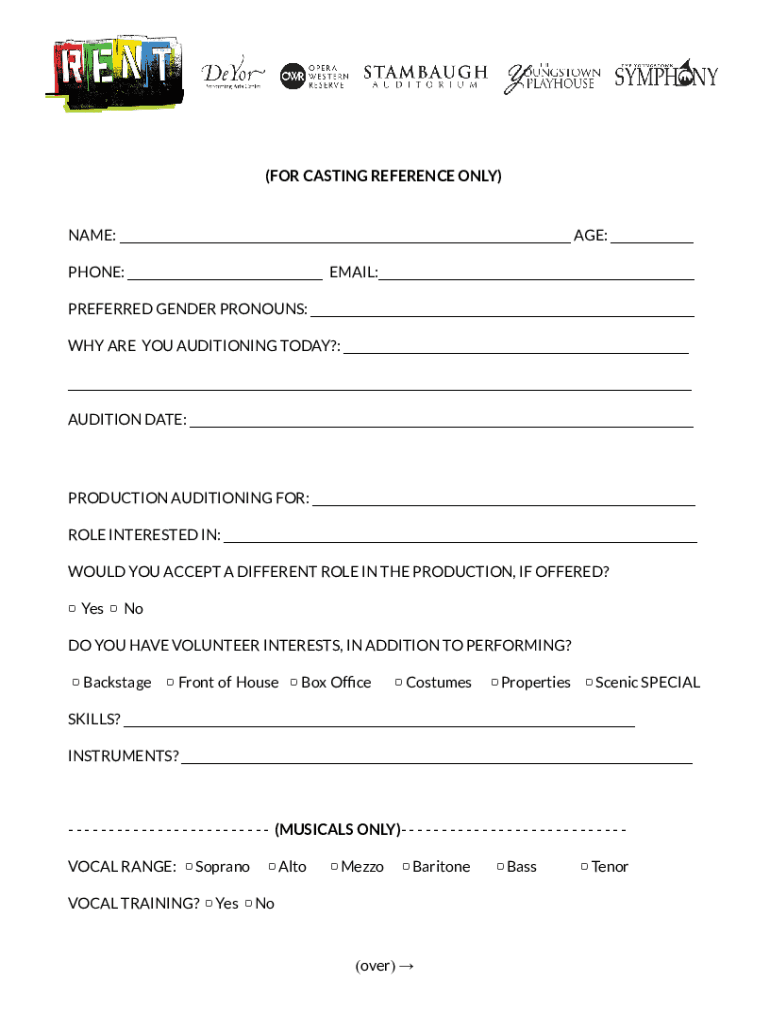 Fillable Online Rent Audition Form Fax Email Print - pdfFiller