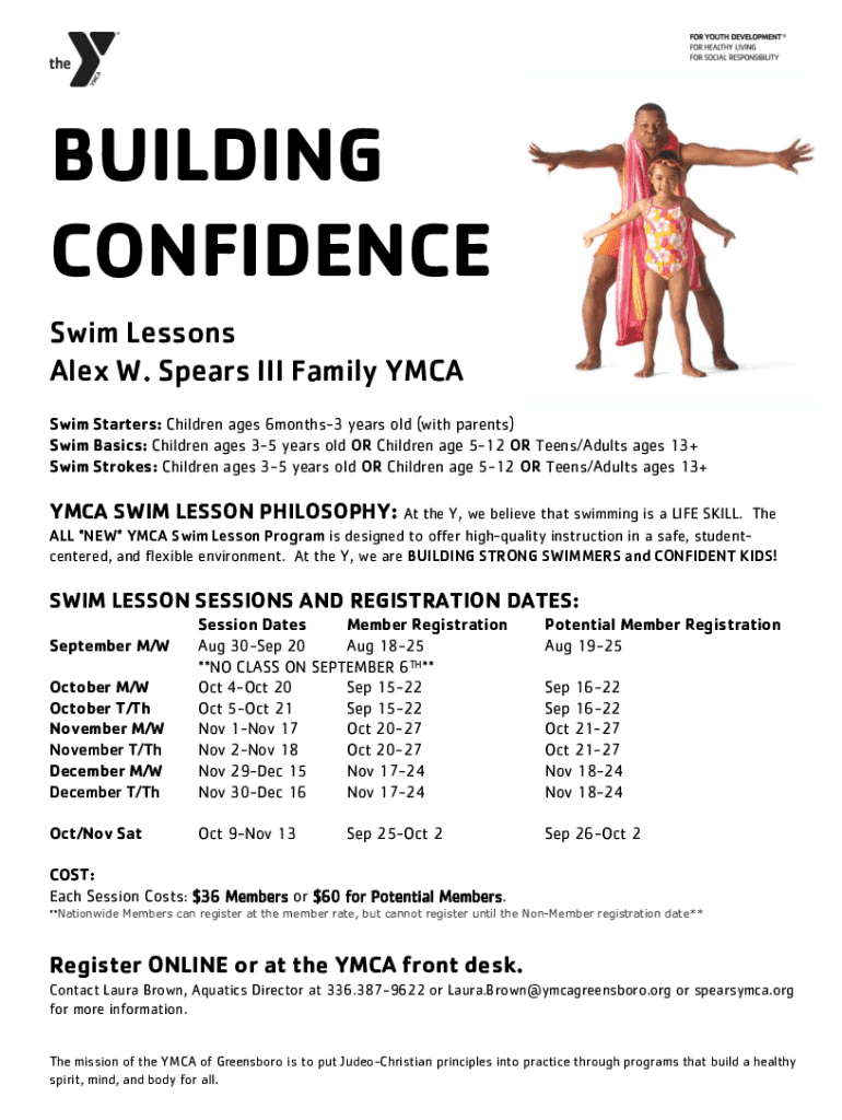 Fillable Online Spears YMCA - Registration for all water activities ...