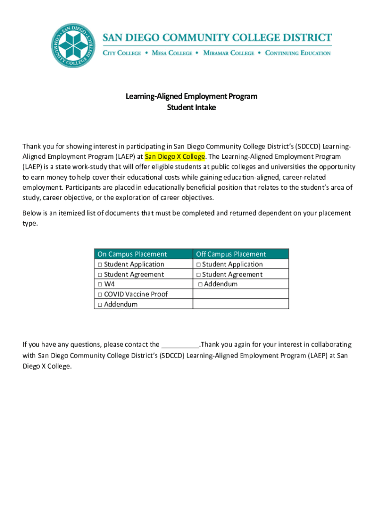 Fillable Online Learning-Aligned Employment Program ... Fax Email Print - pdfFiller