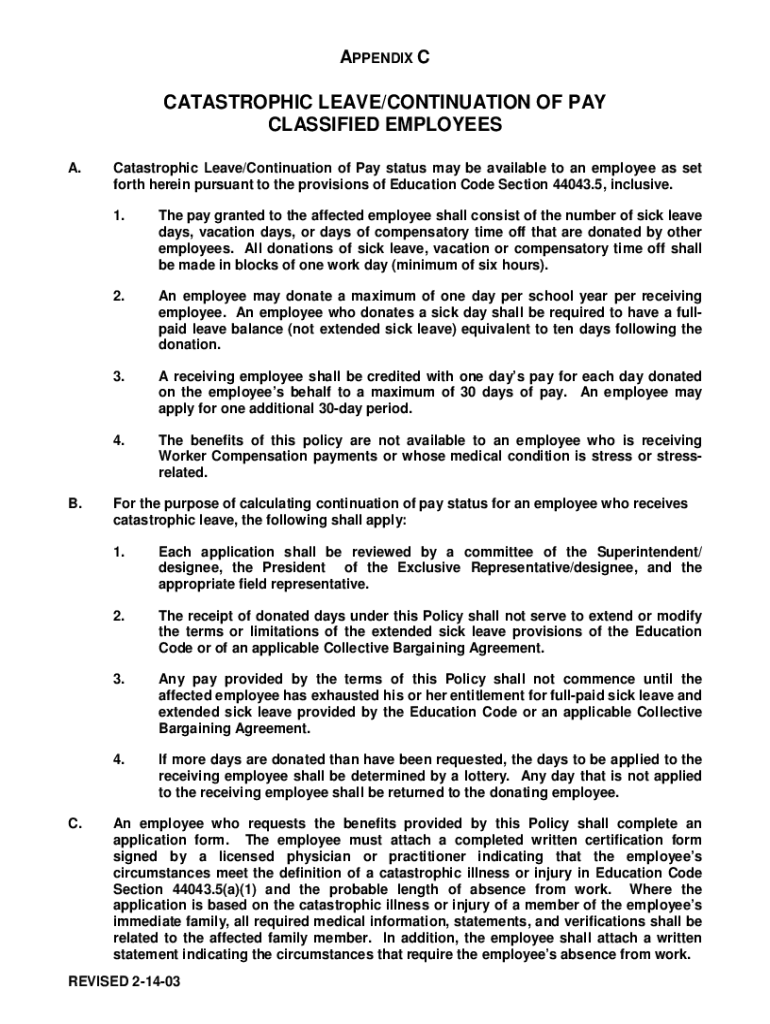 Fillable Online Catastrophic Form To Donate Time.doc Fax Email Print - pdfFiller