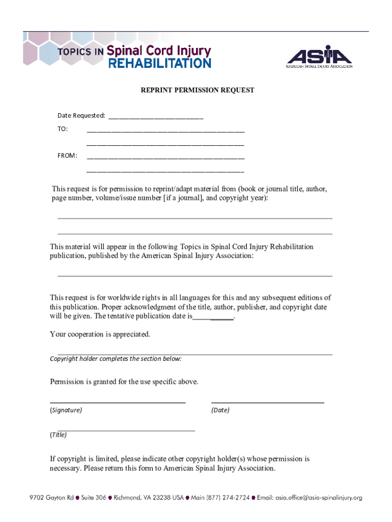 Fillable Online This request is for permission to reprint/adapt material from ... Fax Email ...