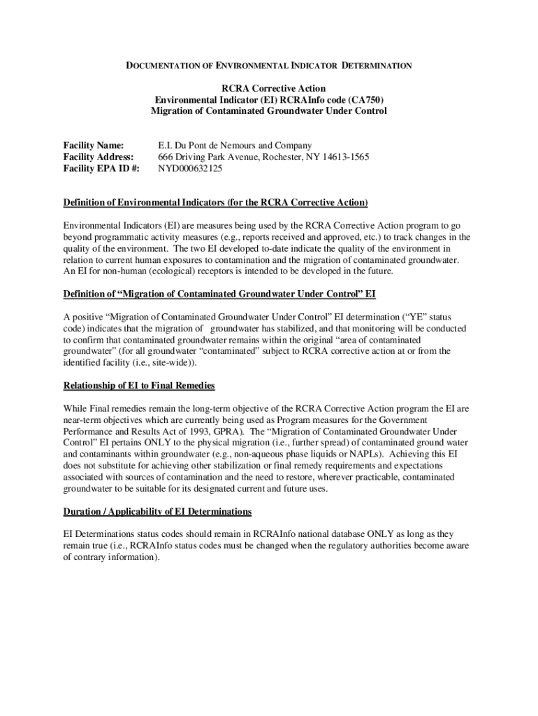 Fillable Online Rcra Corrective Action Environmental Indicator Ei