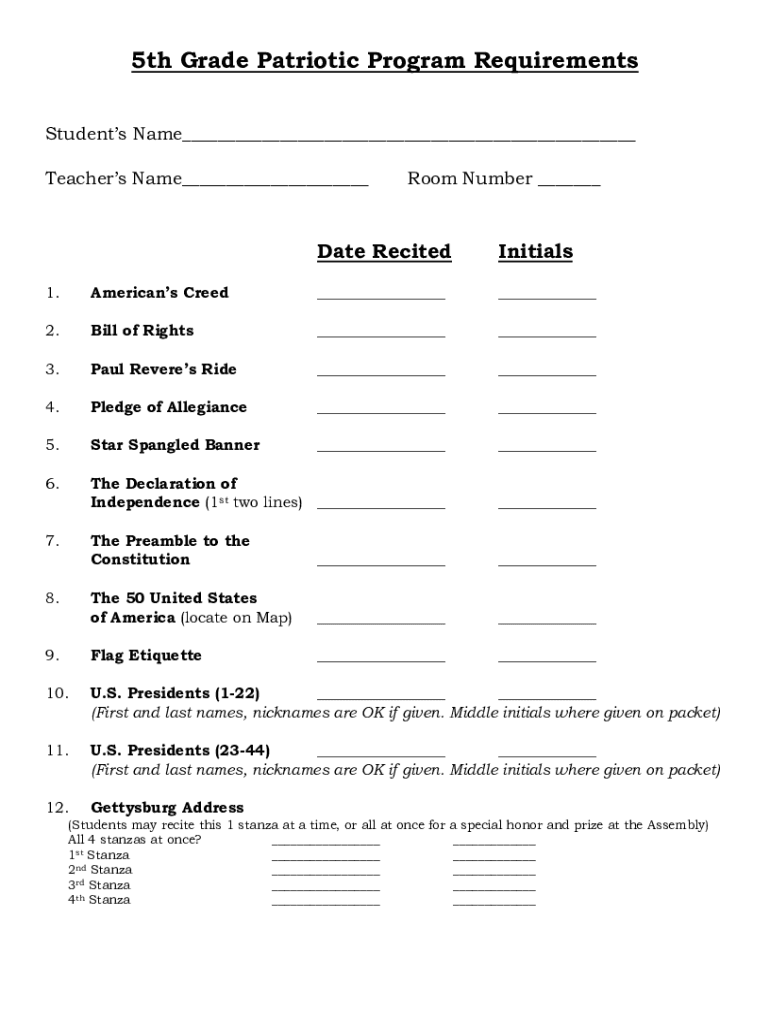 Fillable Online 5th Grade Patriotic Program Requirements Fax Email fillable-online-5th-grade-patriotic-program-requirements-fax-email