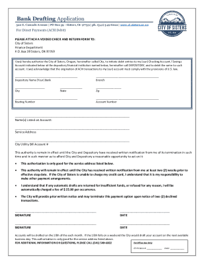 Fillable Online Bank Drafting Application - City of Sisters Fax Email ...