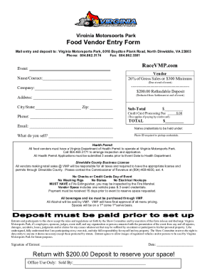 Fillable Online Food Vendor Entry Form Fax Email Print - pdfFiller