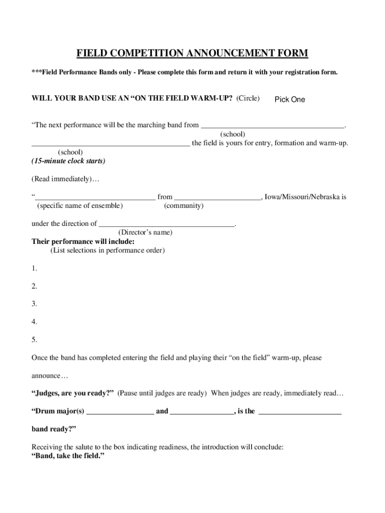 Fillable Online FIELD COMPETITION ANNOUNCEMENT FORM Fax Email Print ...