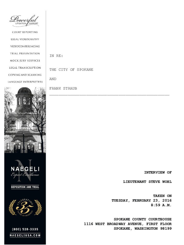 Fillable Online INTERVIEW OF LIEUTENANT STEVE WOHL TAKEN ON ... Fax ...