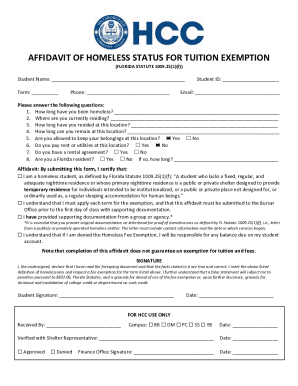 Fillable Online AFFIDAVIT OF HOMELESS STATUS FOR TUITION WAIVER Fax ...