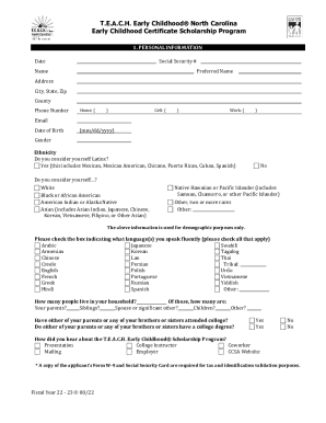 Fillable Online T.E.A.C.H. Early Childhood Scholarship Program North ...