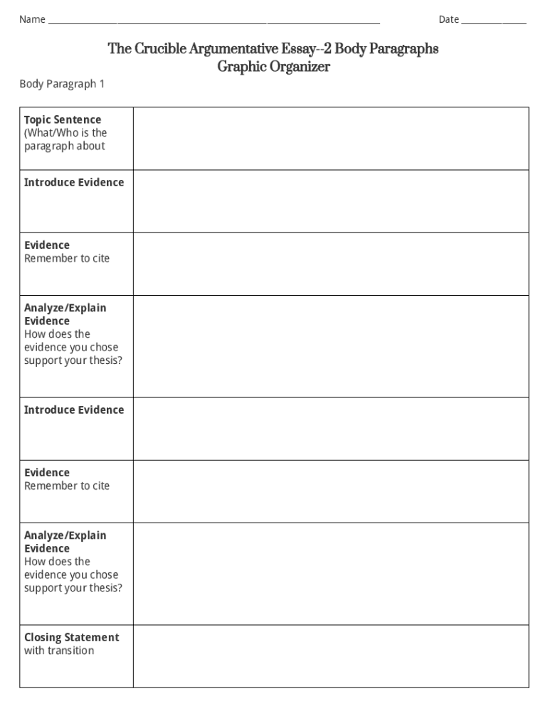 Fillable Online The Crucible Argumentative Essay Evidence Log and ...