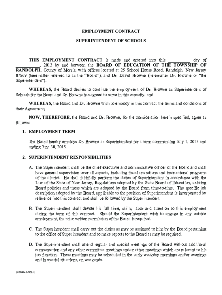 Fillable Online SUPERINTENDENT'S EMPLOYMENT AGREEMENT Fax Email Print ...