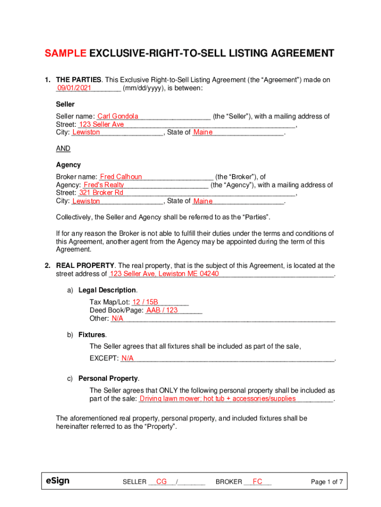 Fillable Online SAMPLE Exclusive Right-to-Sell Listing Agreement Fax ...