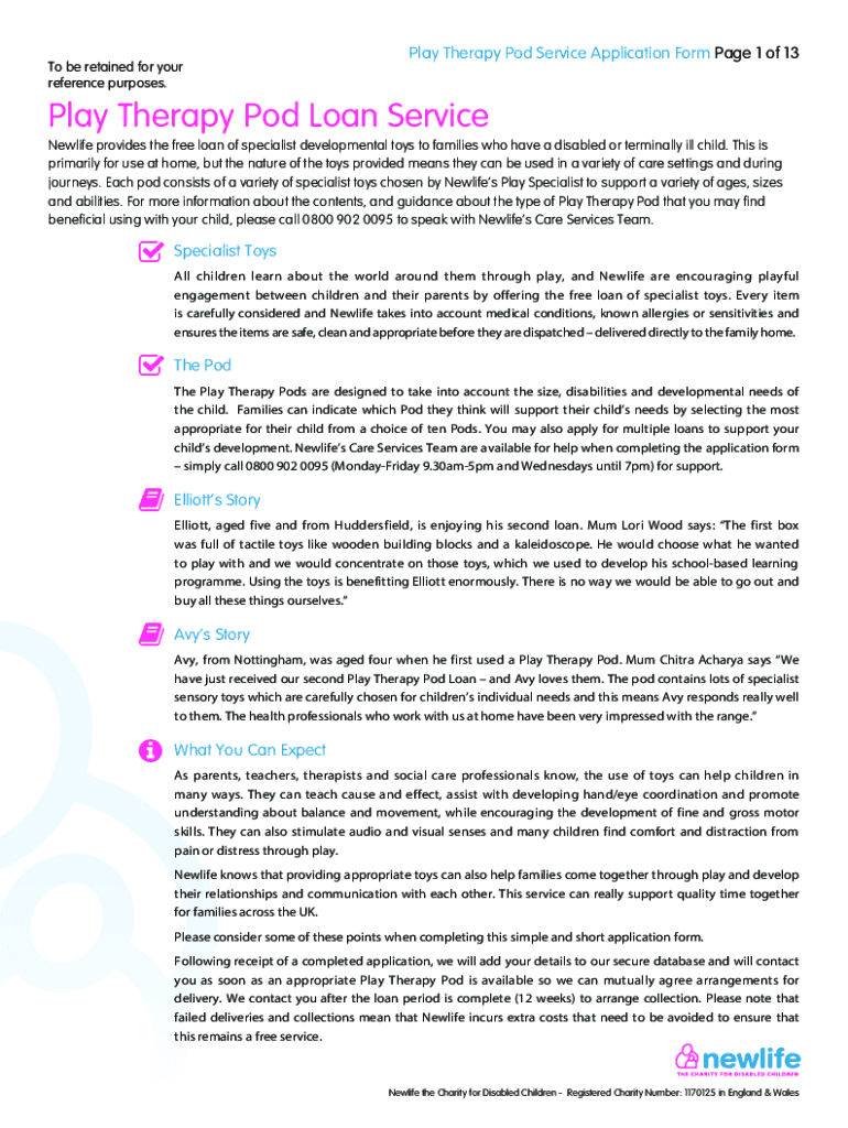 Fillable Online Play Therapy Pod Application Form Fax Email Print ...