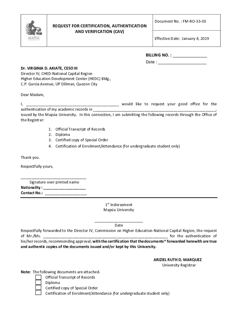 Fillable Online Certification Authentication and Verification (CAV ...