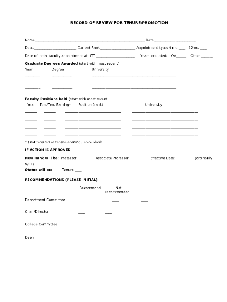Faculty Evaluation Tenure, Tenured Track, Non TT ( ... Doc Template ...