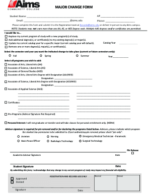 Fillable Online MAJOR CHANGE FORM Fax Email Print - pdfFiller