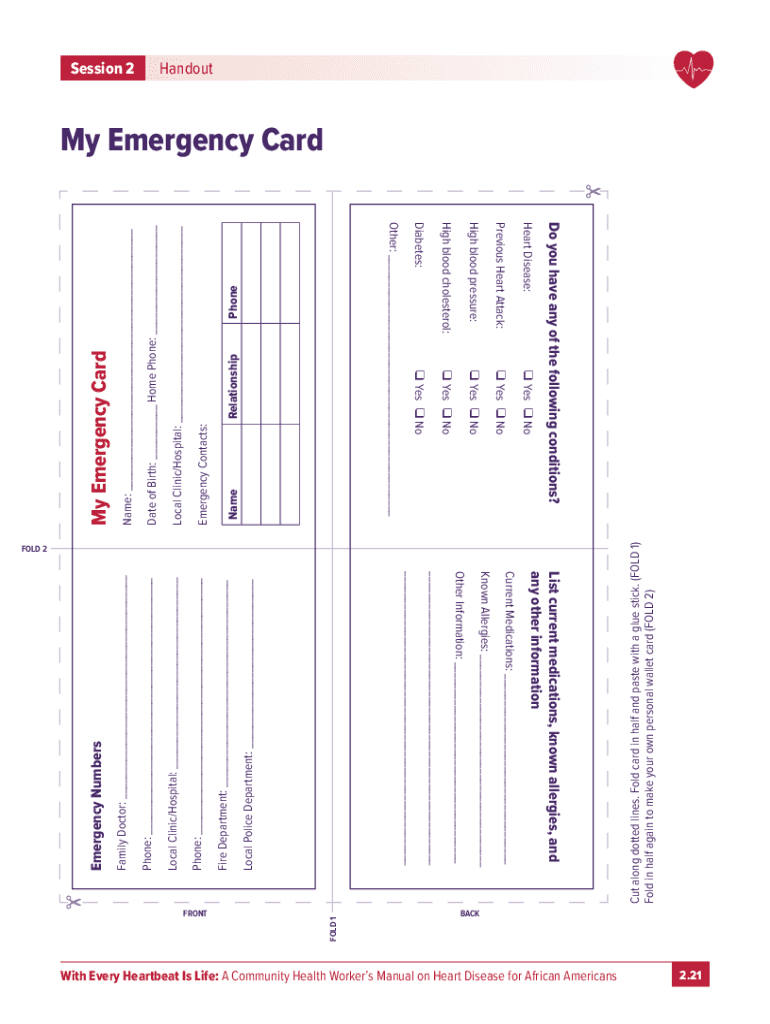 Fillable Online My Emergency Card. A handout from the With Every ...