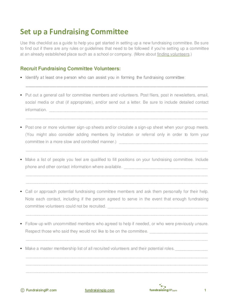 Fillable Online Fundraising Checklist: Set up a Fundraising Committee ...