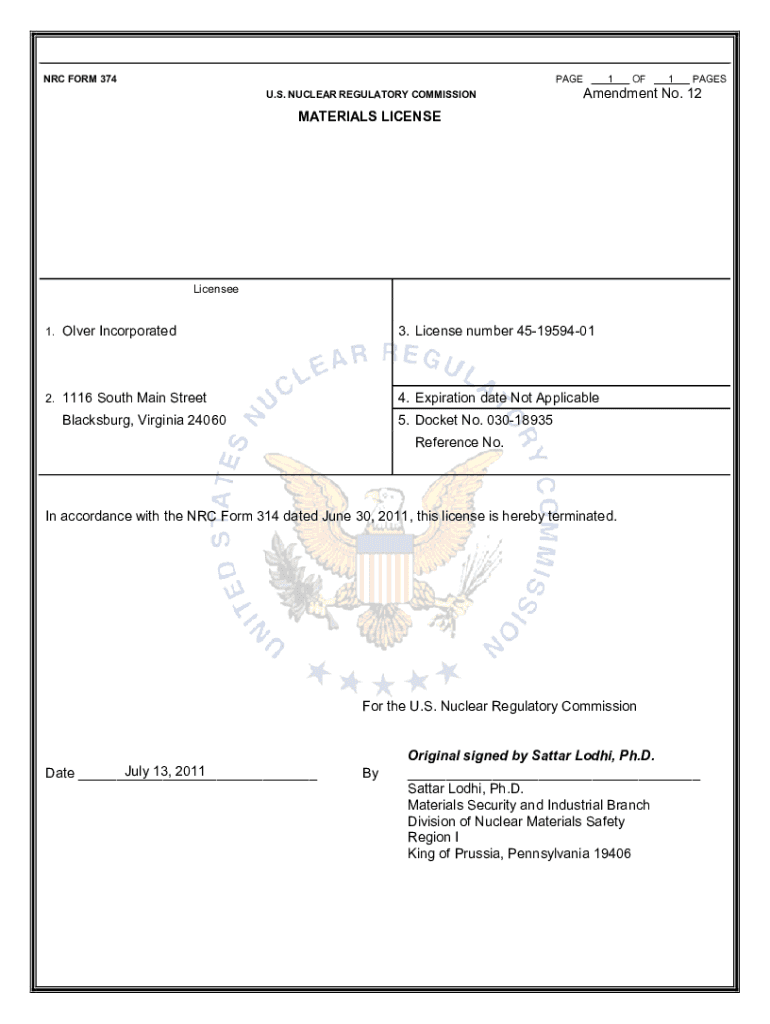 Fillable Online Olver Incorporated, License Termination, License ...