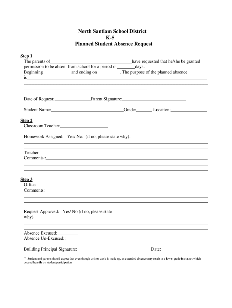 Fillable Online Planned Absence Form for ML/Grades K-5 Fax Email Print ...
