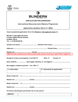 Fillable Online IB application form - Blindern videregende skole Fax ...