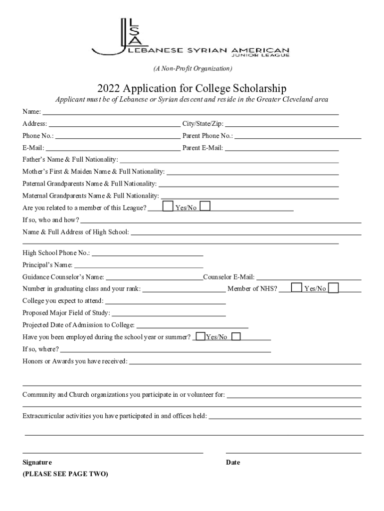 Fillable Online 2022 Application for College Scholarship Fax Email Print - pdfFiller
