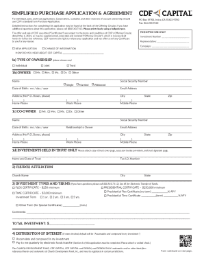 Fillable Online SIMPLIFIED PURCHASE APPLICATION & AGREEMENT Fax Email ...