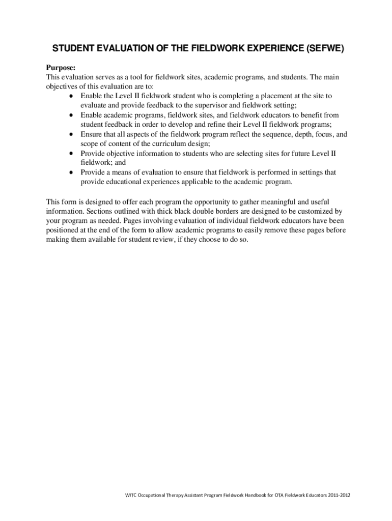 Fillable Online D8 AOTA Student Eval of FW Experience (SEFWE) Fax Email ...