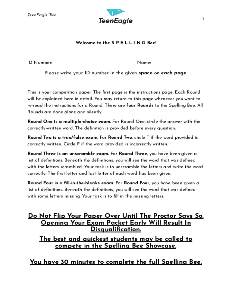 Fillable Online sample spelling bee - TE2.docx Fax Email Print - pdfFiller