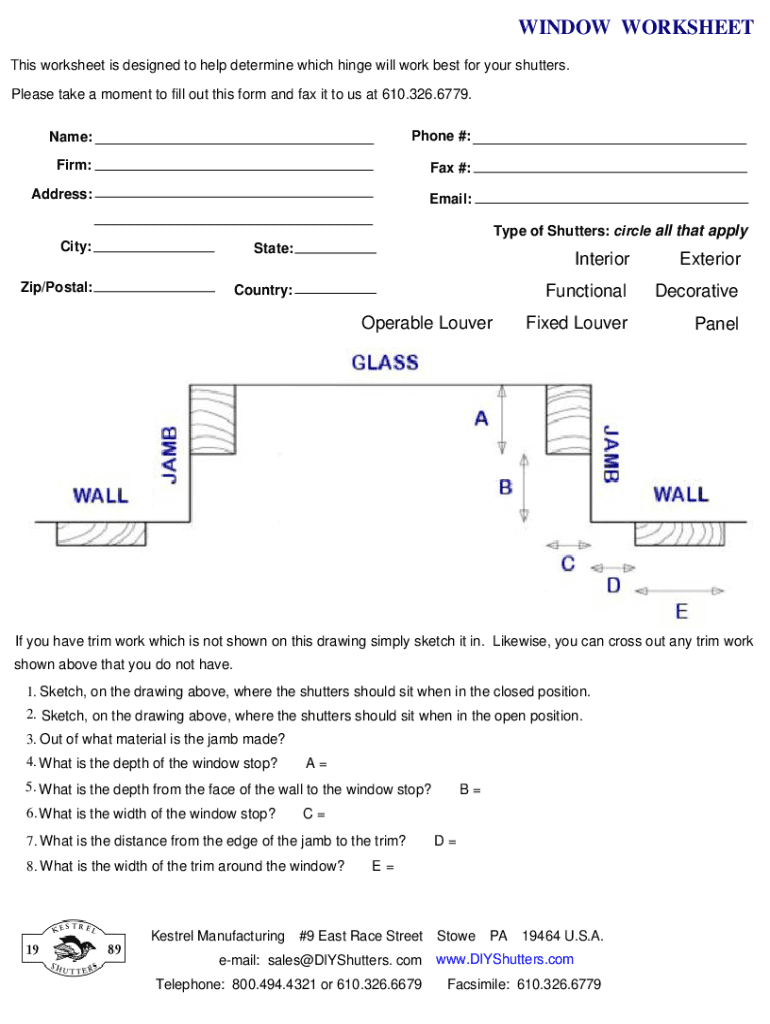Fillable Online Exterior Shutter Hinge Worksheet Fax Email Print ...