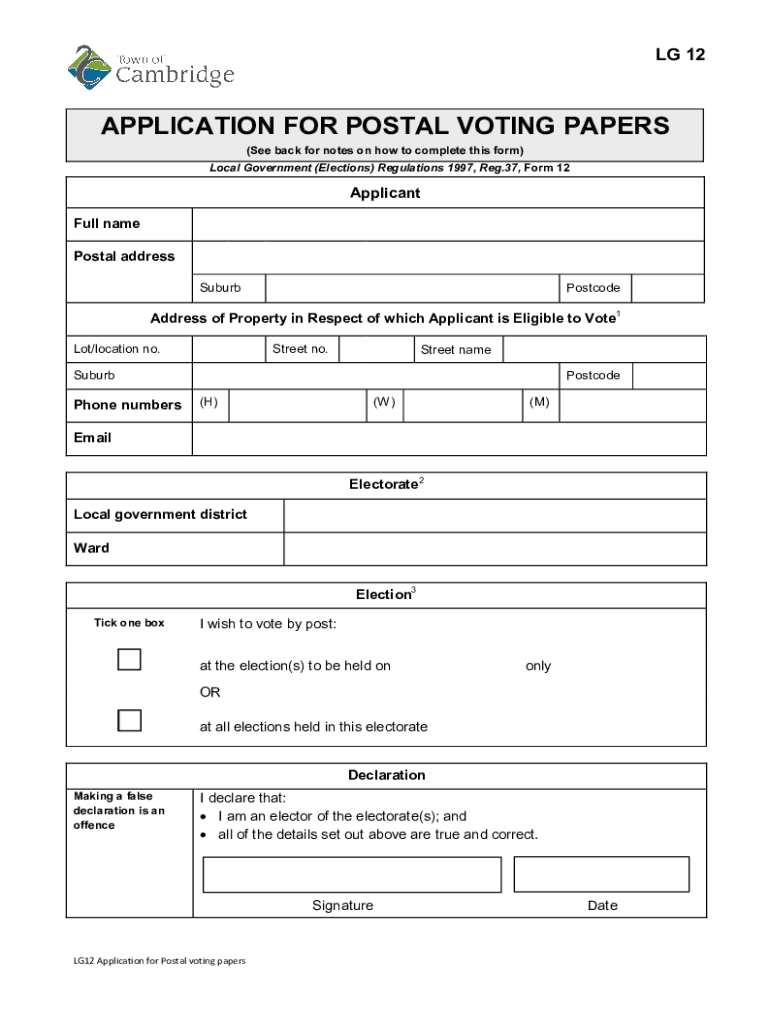 Fillable Online Application for Postal voting papers Fax Email Print ...