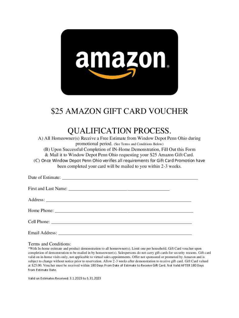 Fillable Online $25 AMAZON GIFT CARD VOUCHER QUALIFICATION ... Fax ...
