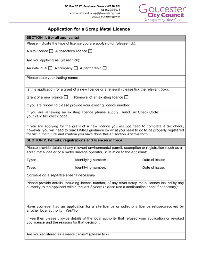 Fillable Online Fillable Online Application for a Scrap Metal Licence ...