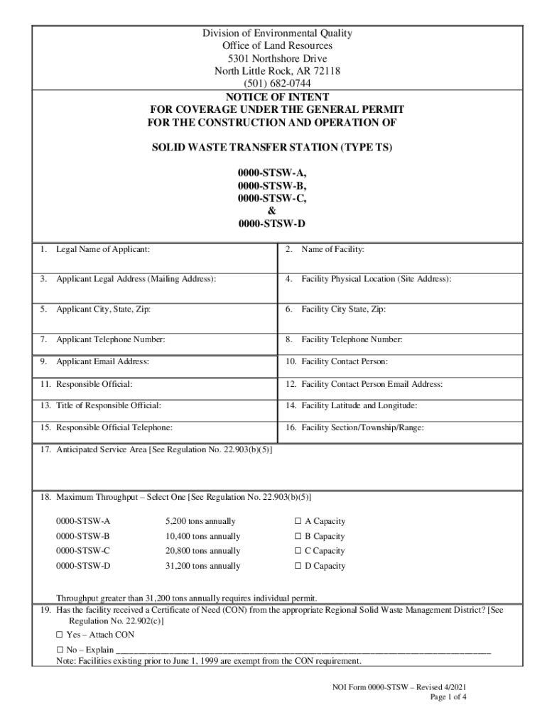 Fillable Online eportal adeq state ar List of Draft and General Permit ...