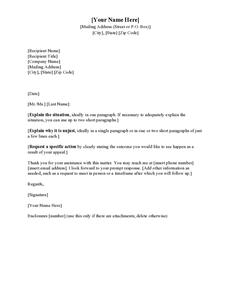 Fillable Online letter of appeal template. letter of appeal template ...