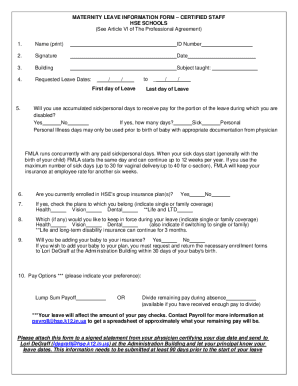 Fillable Online MATERNITY LEAVE INFORMATION FORM Fax Email Print ...